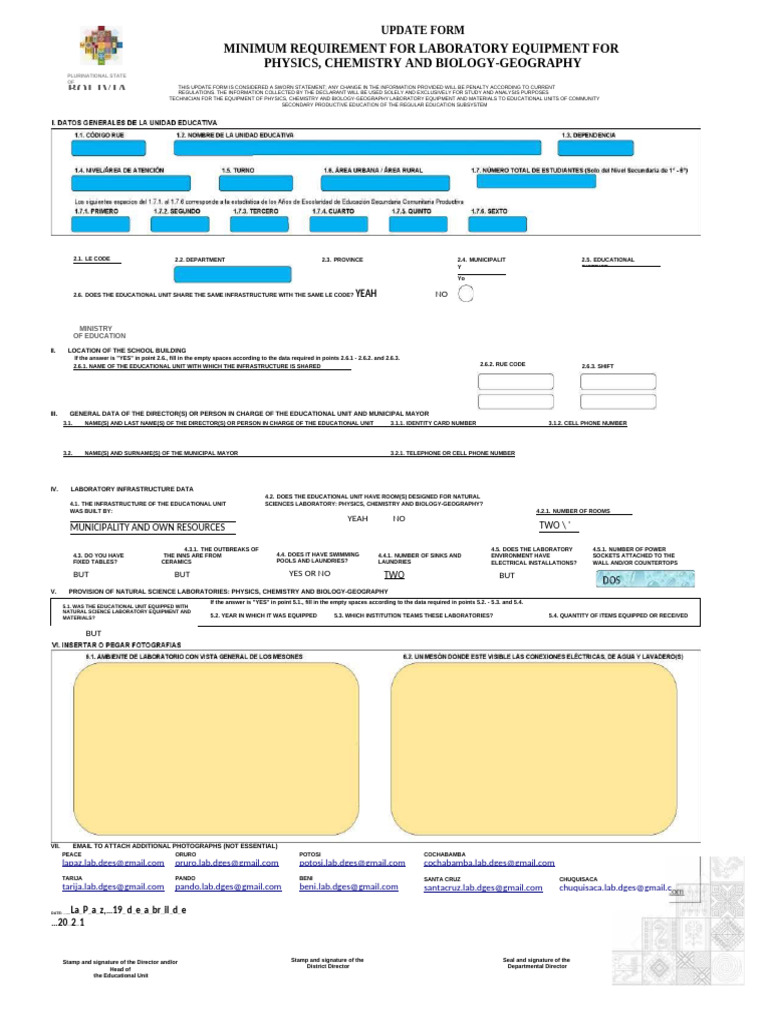 Laboratory Request Form For Physics, Chemistry, Biology, Geography. | PDF