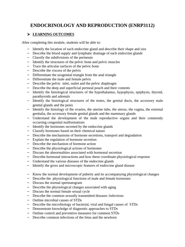 Endocrine and reproductive module outline | PDF | Endocrine System ...