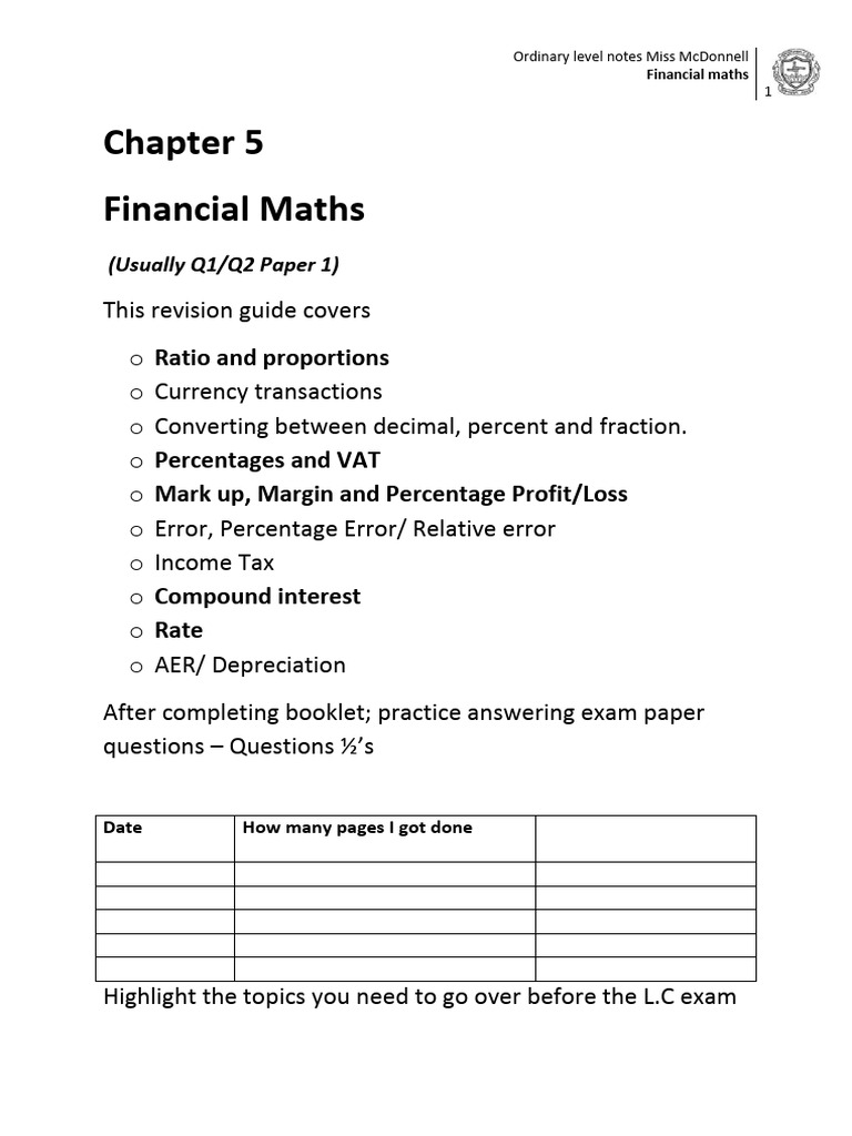 Financial Maths Revision Guide | PDF | Ratio | Interest