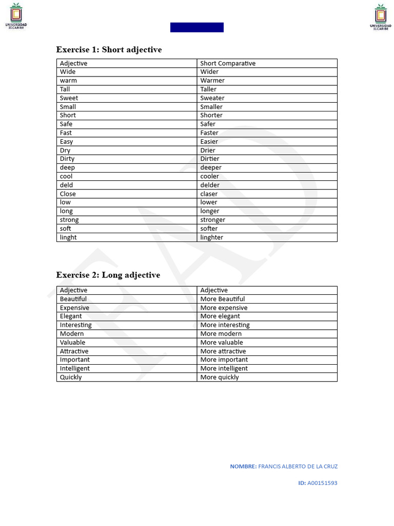 Short Adjective | PDF