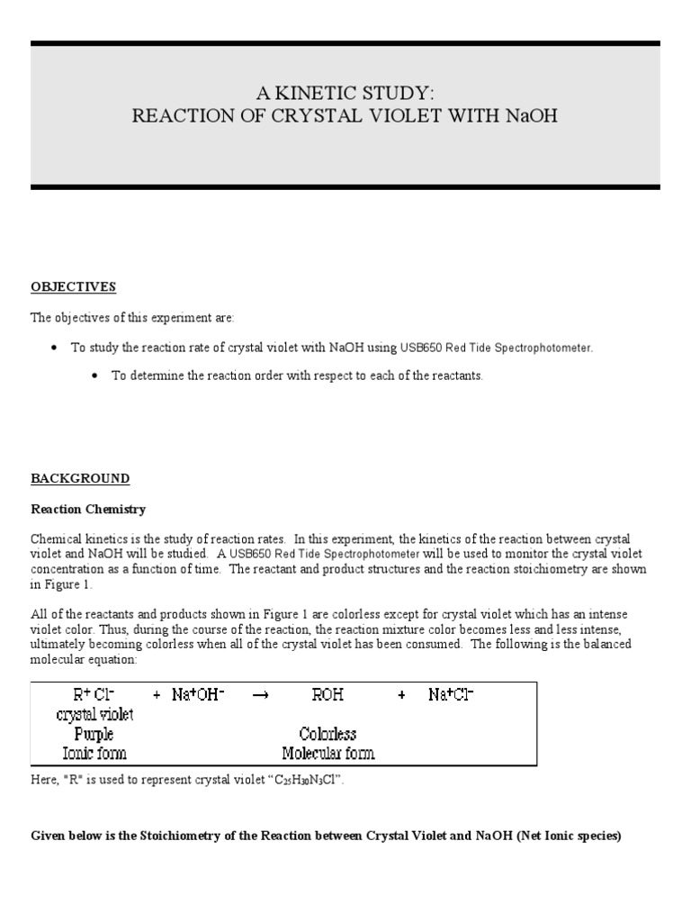 Crystal Violet | PDF | Chemical Kinetics | Absorbance