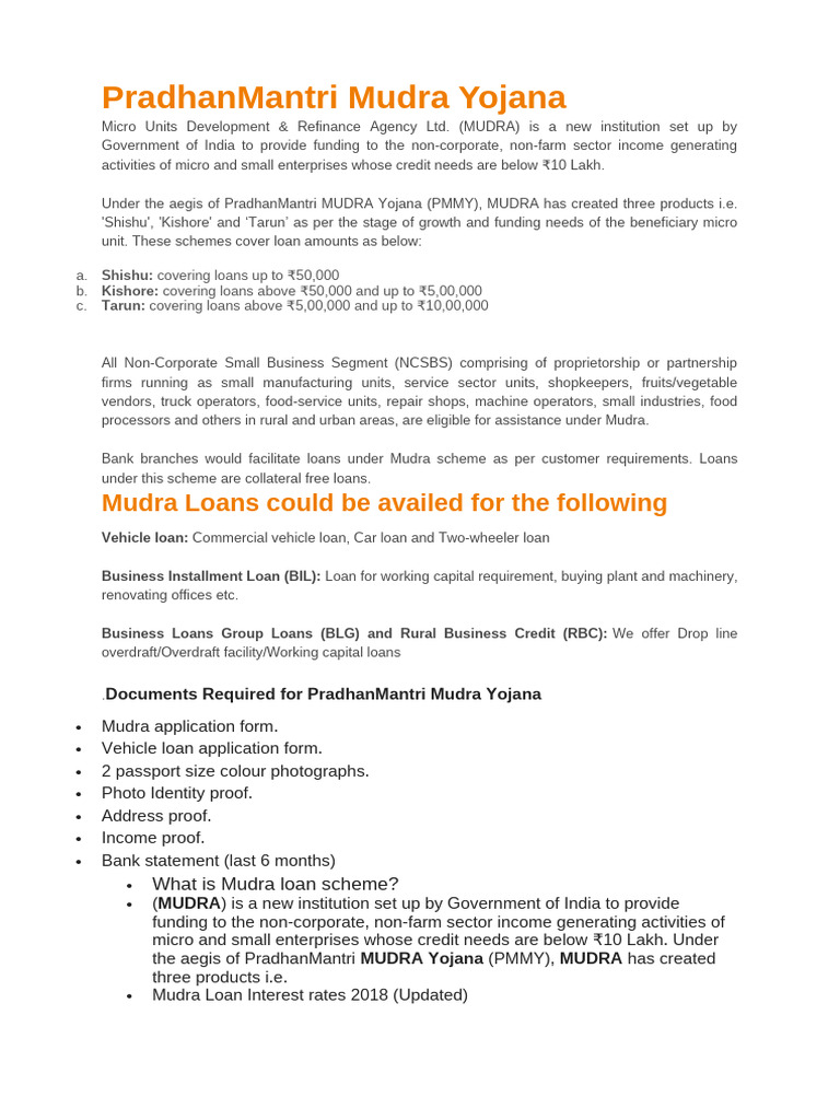 Mudra Guidelines | PDF | Loans | Interest