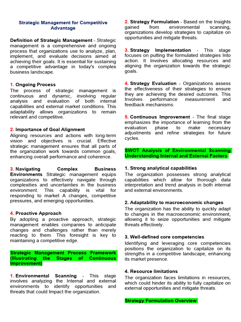 Strategic Management For Competitive Advantage Pdf Strategic