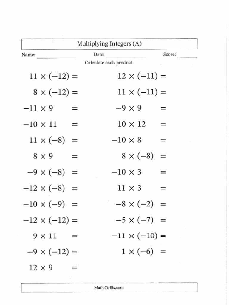 Multiplication And Division Of Integers Y7 Pdf