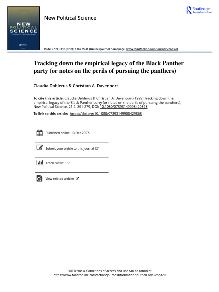 Tracking down the empirical legacy of the Black Panther party or notes ...