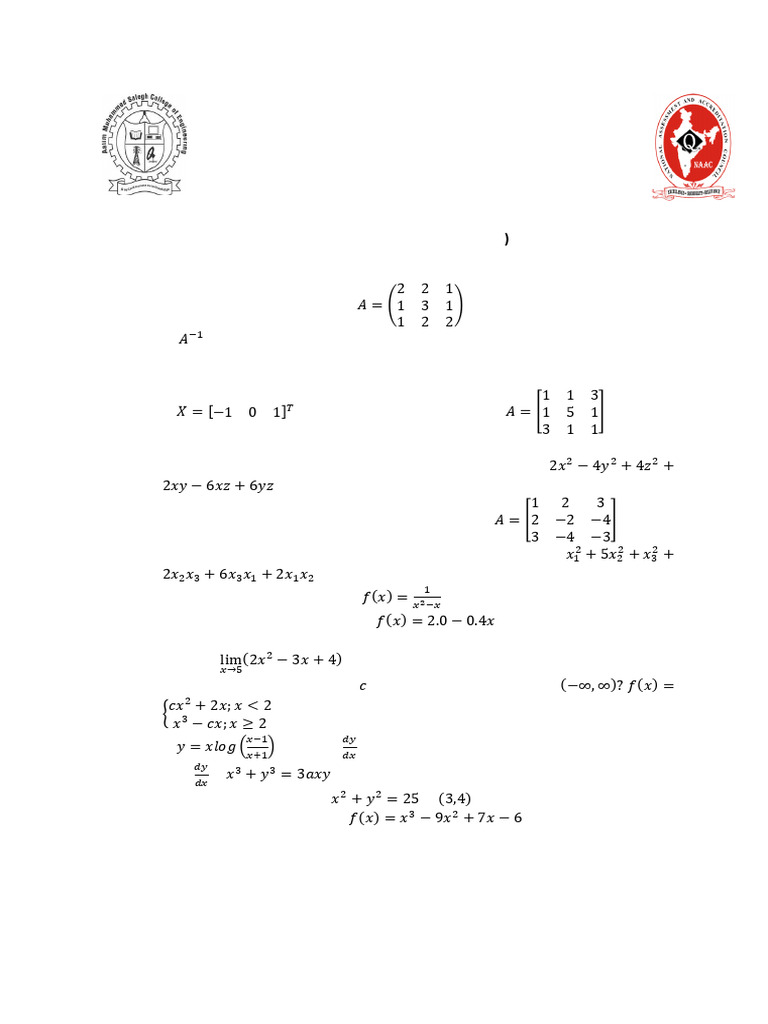 Matrices and Calculus Question Bank | PDF | Matrix (Mathematics) | Eigenvalues And Eigenvectors