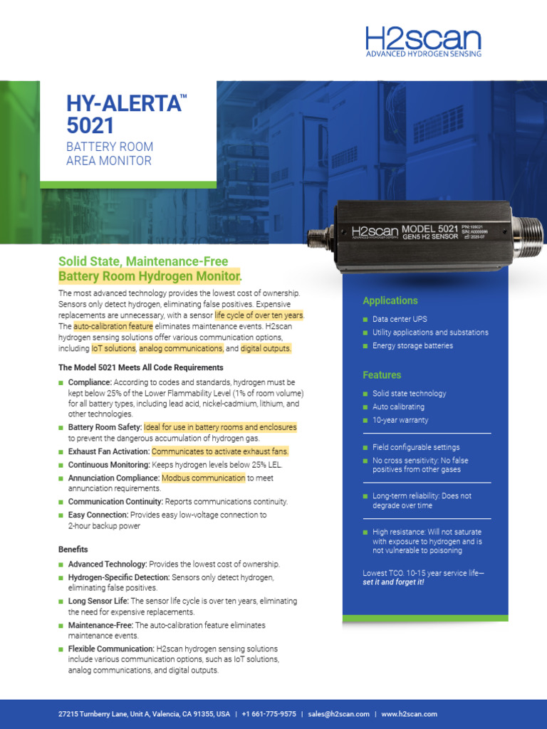 H2scan Hy Alerta5021 Datasheet v5 | PDF | Hydrogen