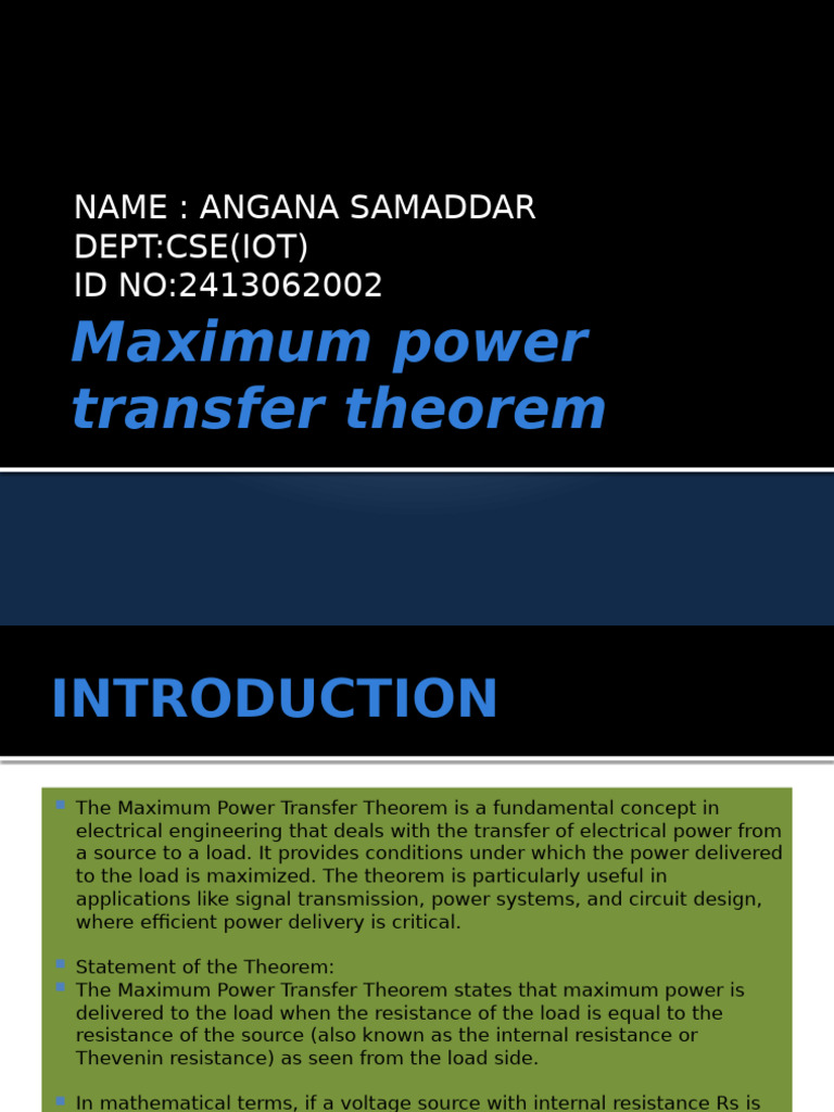 Maximum Power Transfer Theorem Explained | PDF | Electrical Engineering ...