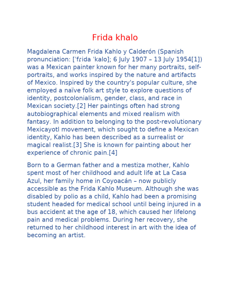 Frida Kahlo: Iconic Mexican Painter | PDF