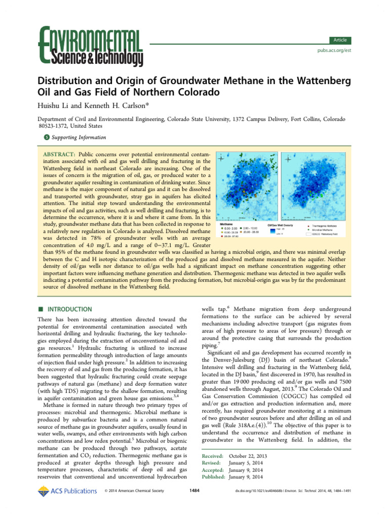 Distribution and Origin of Groundwater Methane in The Wattenberg Oil ...
