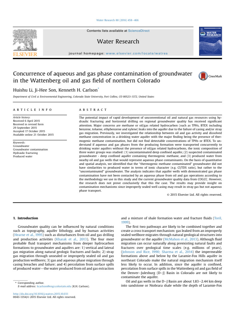 Groundwater Contamination in Wattenberg Field | PDF | Aquifer | Groundwater