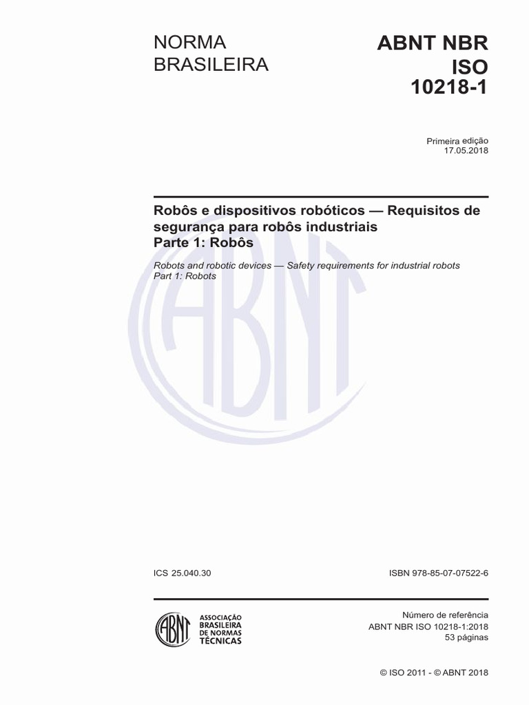 Abnt Nbr Iso 10218-1 - 00 - Abnt Nbr Iso 10218-1 | PDF | Robô | Robótica