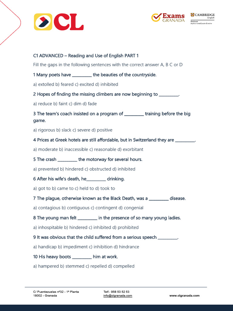 C1 Advanced Reading & Uoe Part 1 - Sentence Gap Fill | PDF