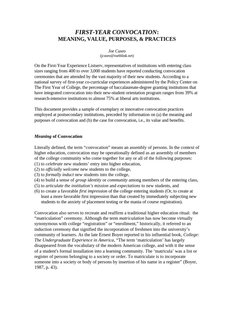 Understanding First-Year Convocation | PDF | College | Higher Education