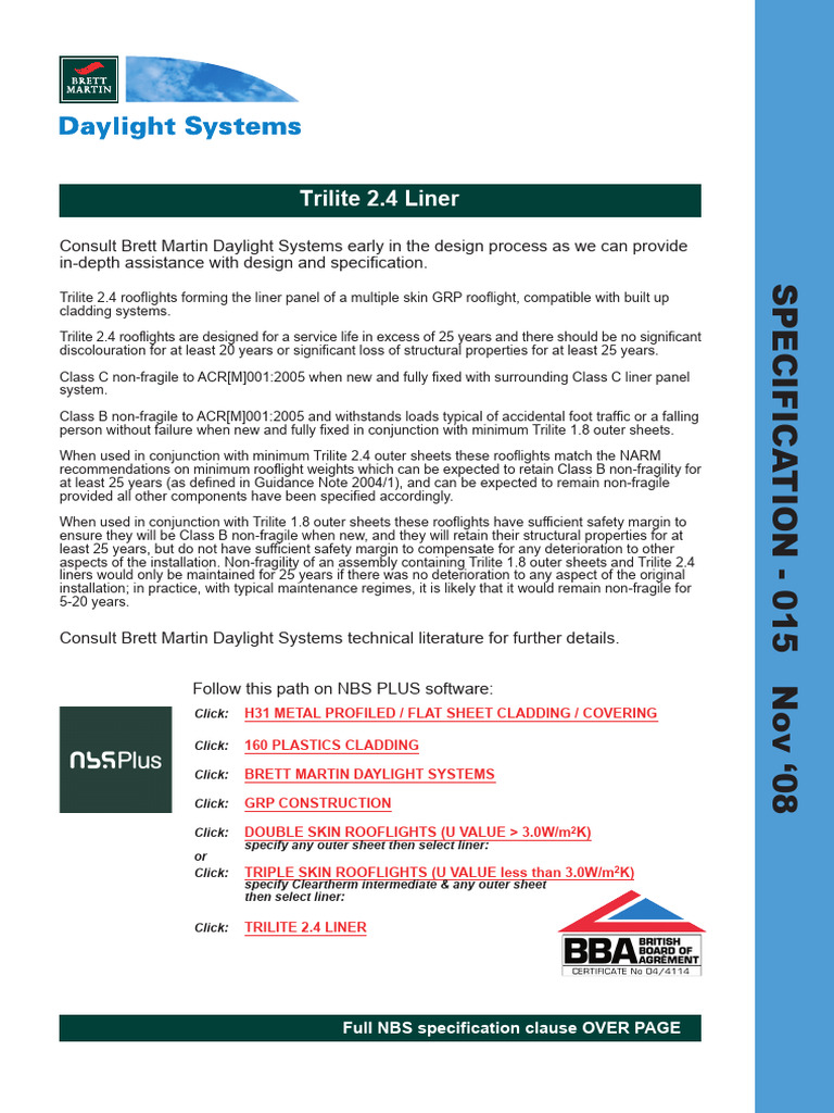 Trilite 2.4 Liner Specifications | PDF | Specification (Technical ...