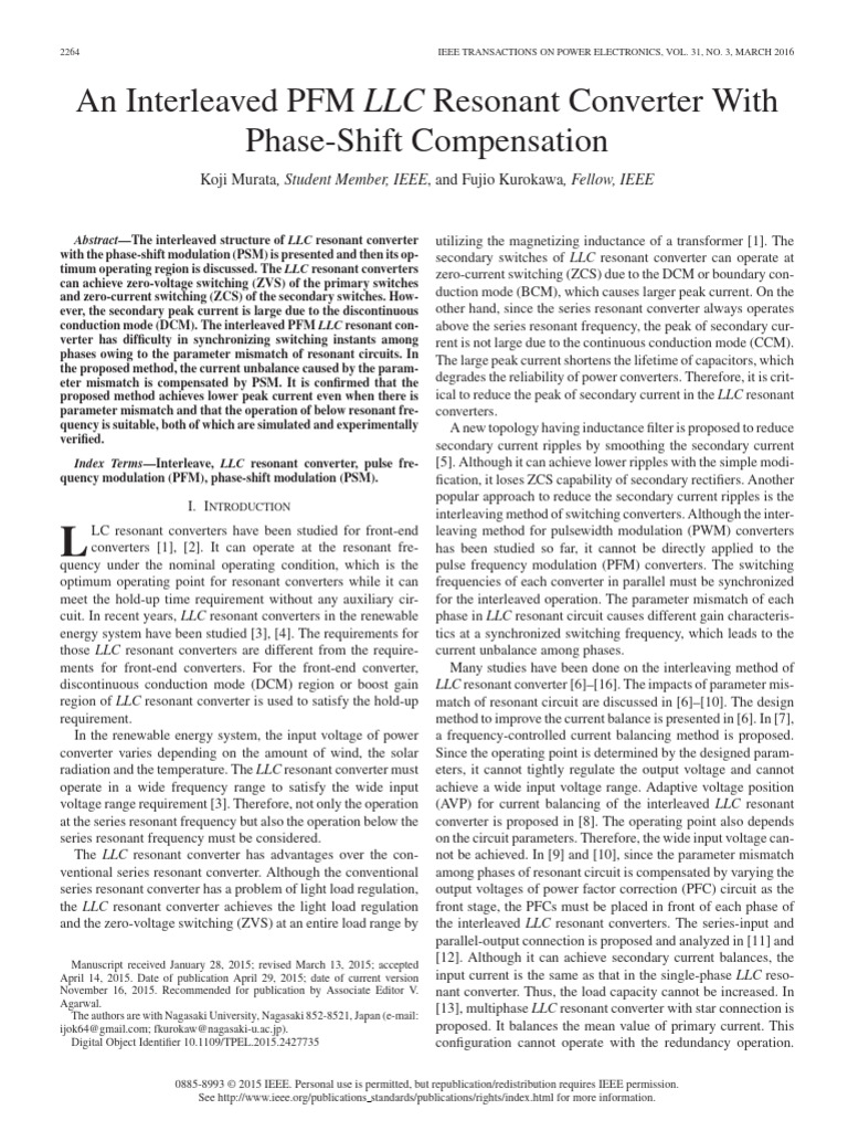 6) An Interleaved PFM LLC Resonant Converter With Phase-Shift ...