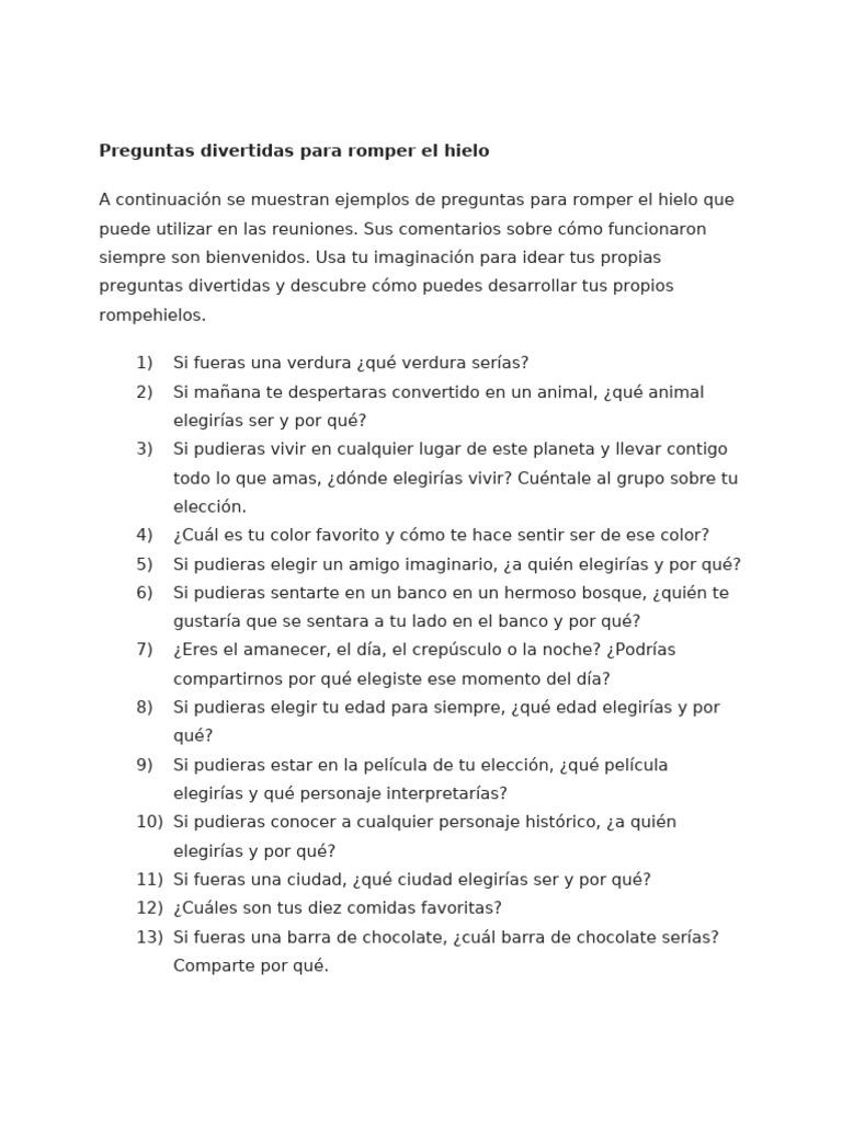 Preguntas Divertidas para Romper el Hielo | PDF