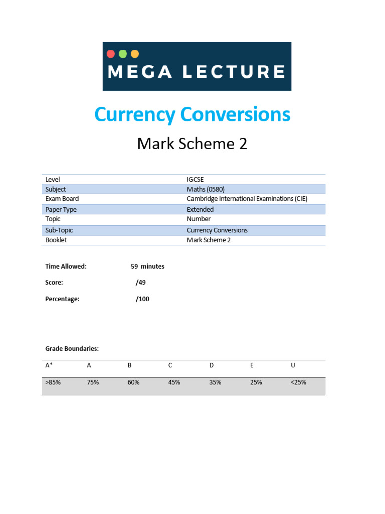 115.2 Currency Conversions - Cie Igcse Maths 0580-Ext Theory-Ms | PDF ...