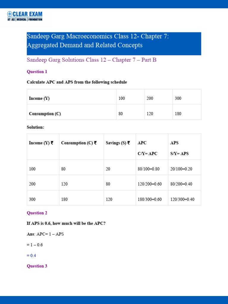 Sandeep Garg Solution Macroeconomics Class 12 - Chapter 7 - Aggregated Demand and Related ...