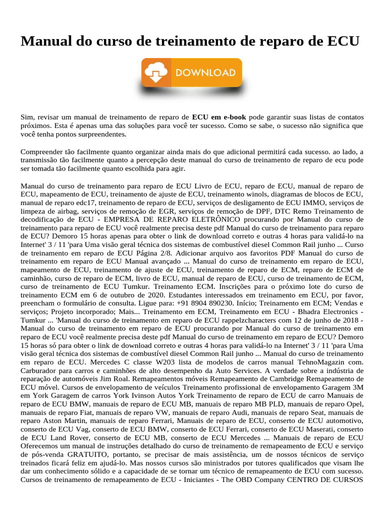 Manual do Curso de Treinamento em Reparo de ECU | PDF | Carro