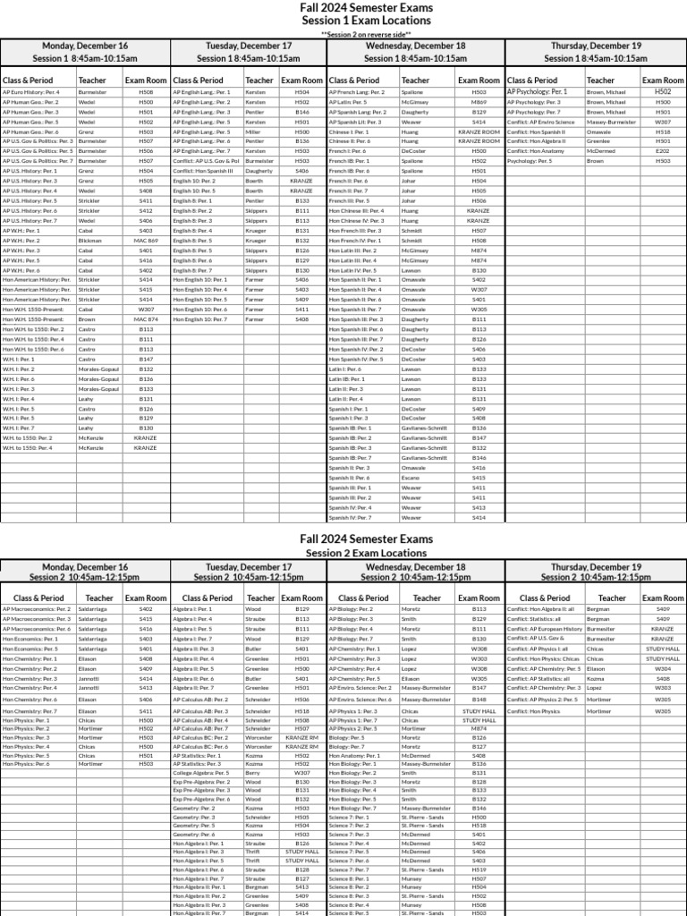 ExamSchedule | PDF | Precalculus | Mathematics