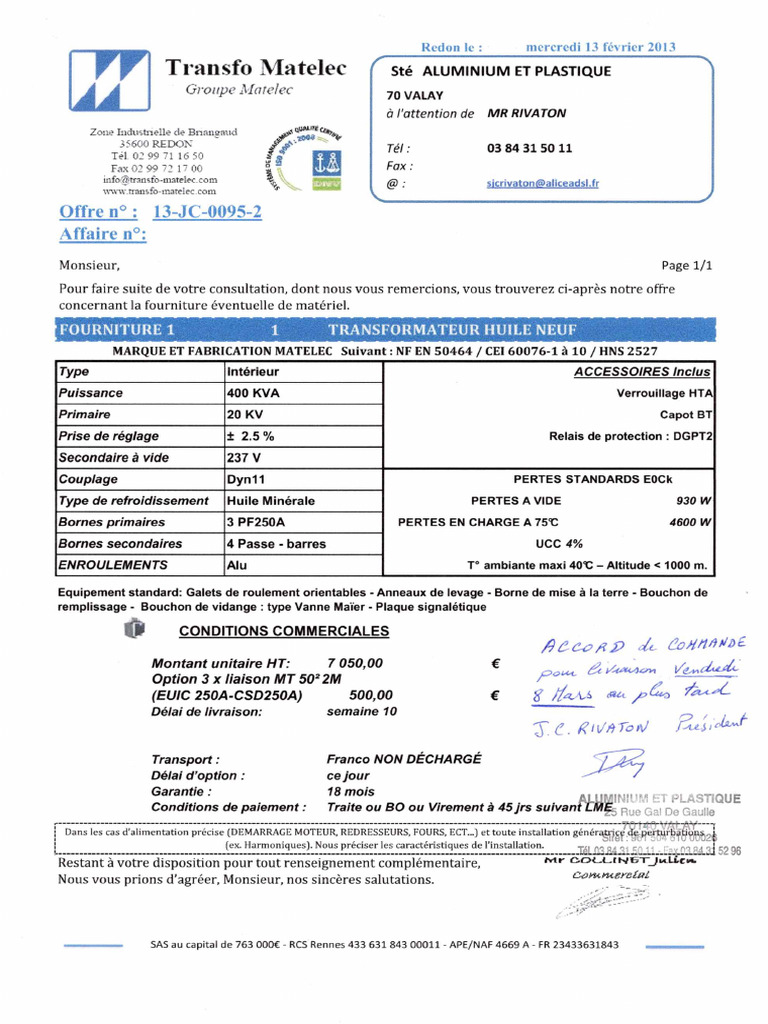 Caractéristiques Transfo 400 Kva | PDF
