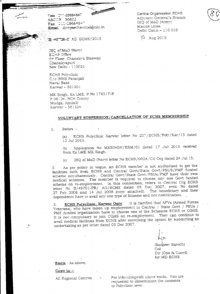 (A) Voluntary Suspension CO ECHS Letter Dated 10 Aug 15 | PDF
