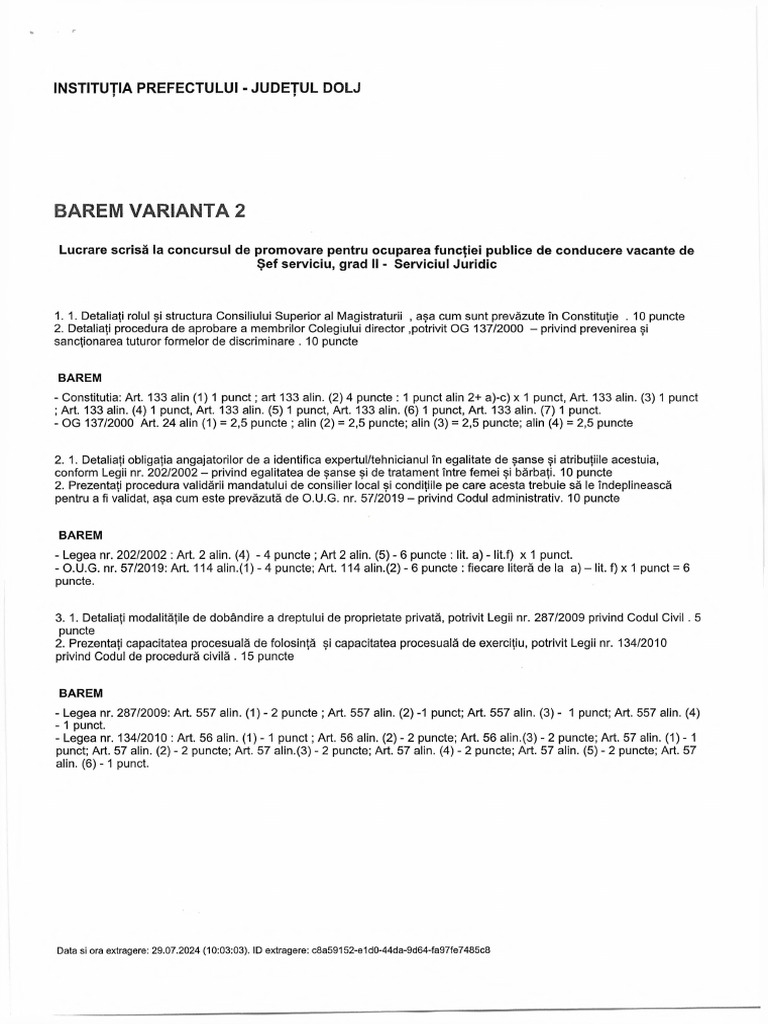 Barem Subiecte Varianta 2 Concurs 29 07 2024 | PDF