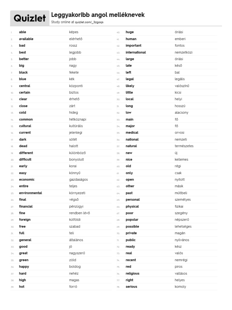 Leggyakoribb Angol Melleknevek | PDF