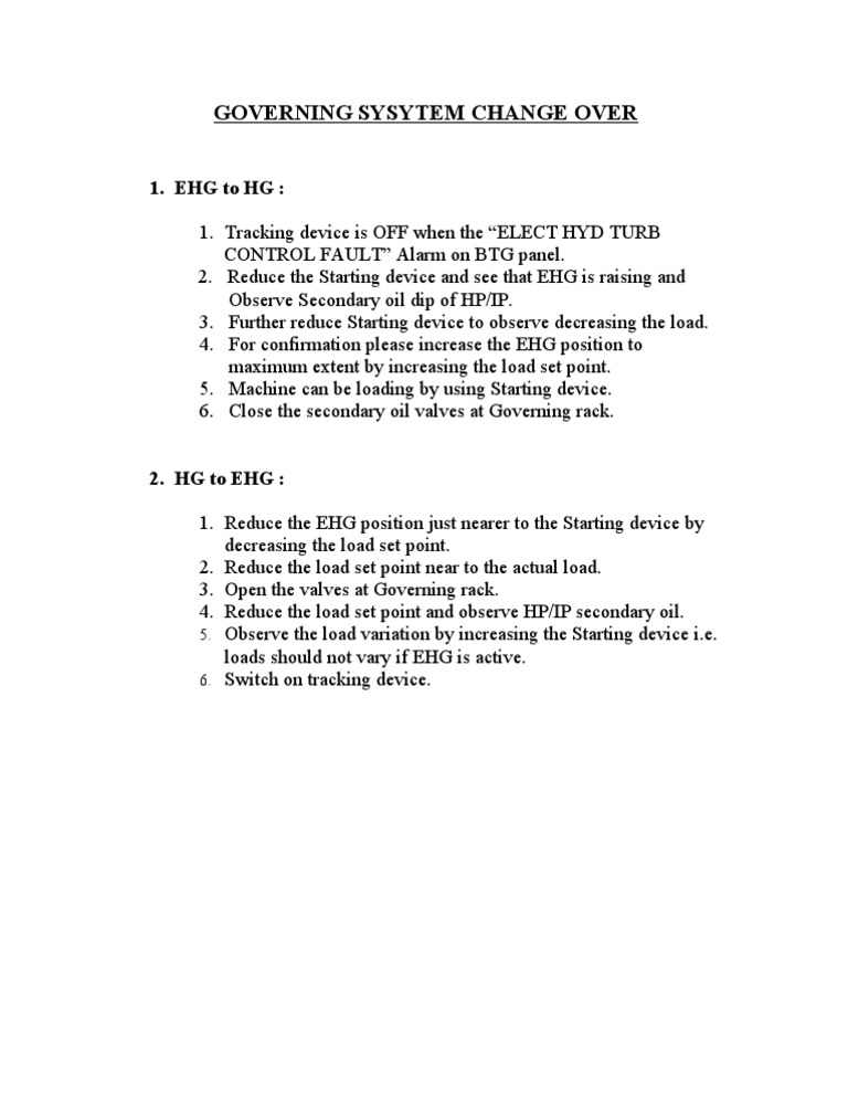 Governing System Changeover Guide | PDF | Technology & Engineering