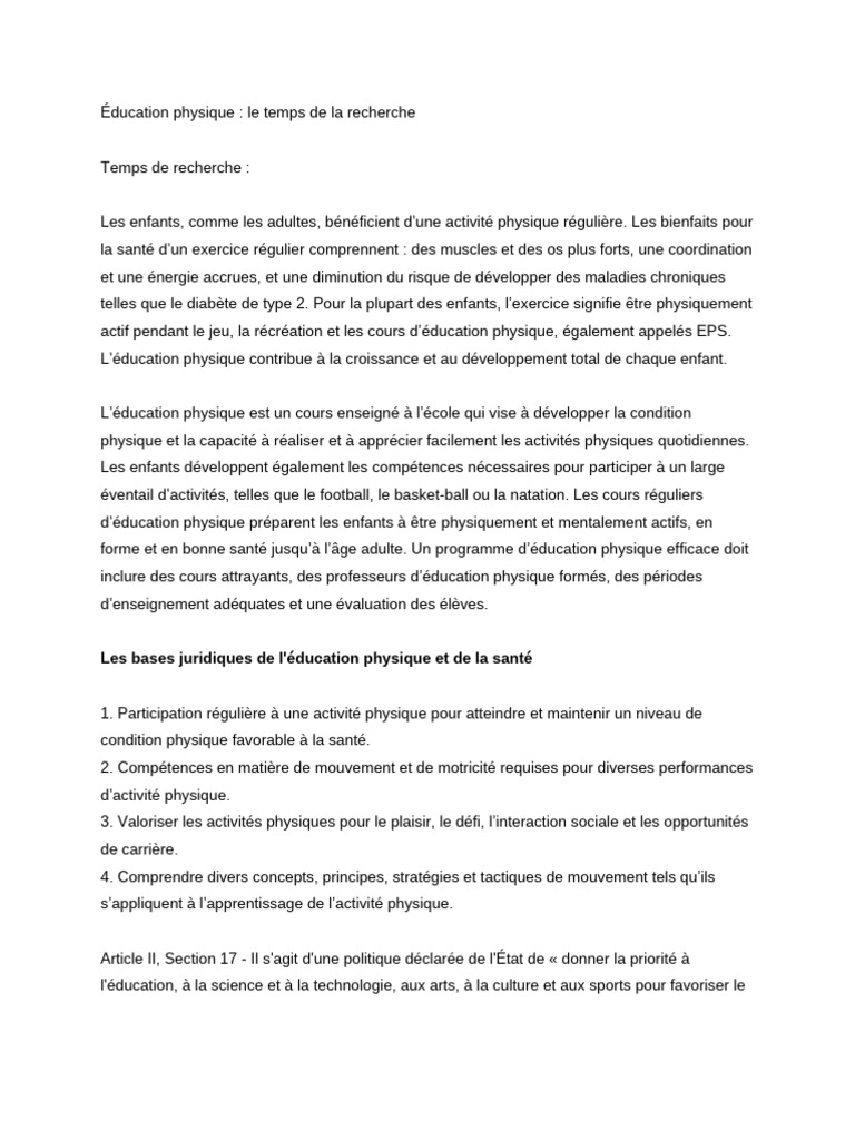 Éducation physique : bienfaits et objectifs | PDF | Éducation physique ...