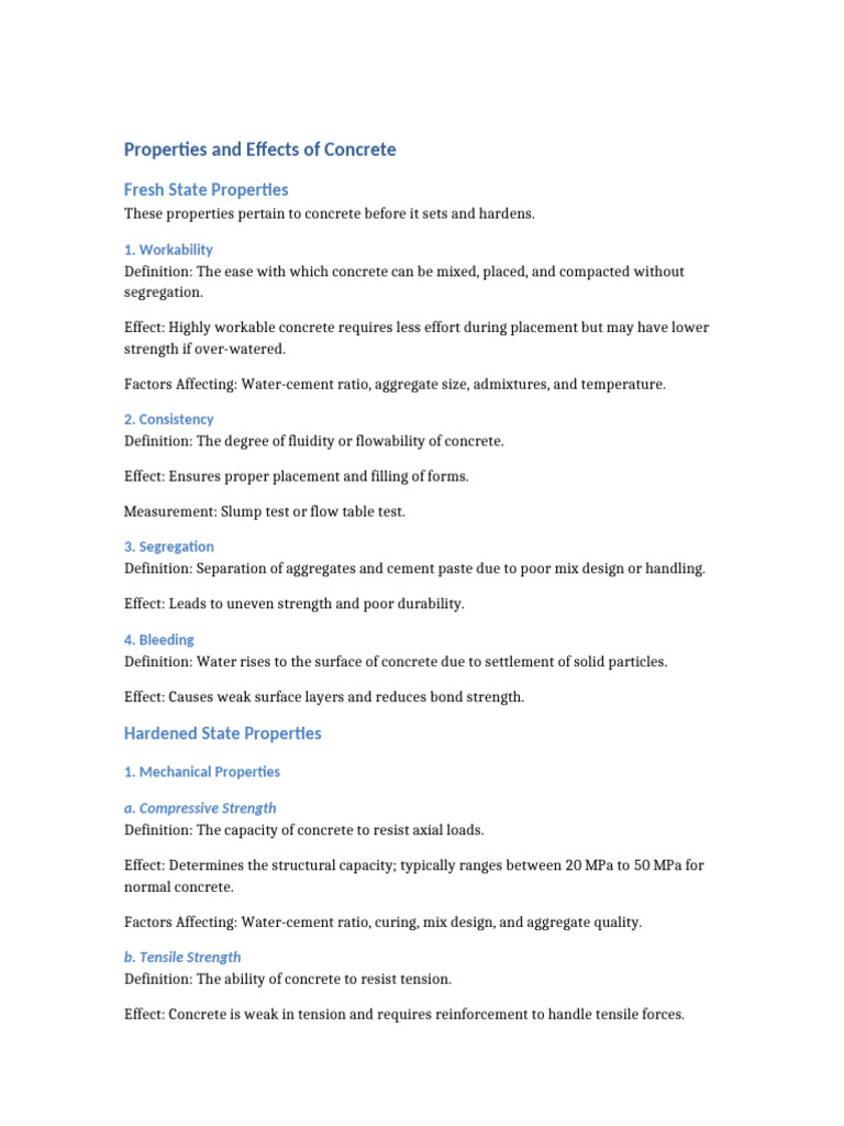 Properties and Effects of Concrete Explained | PDF | Concrete ...