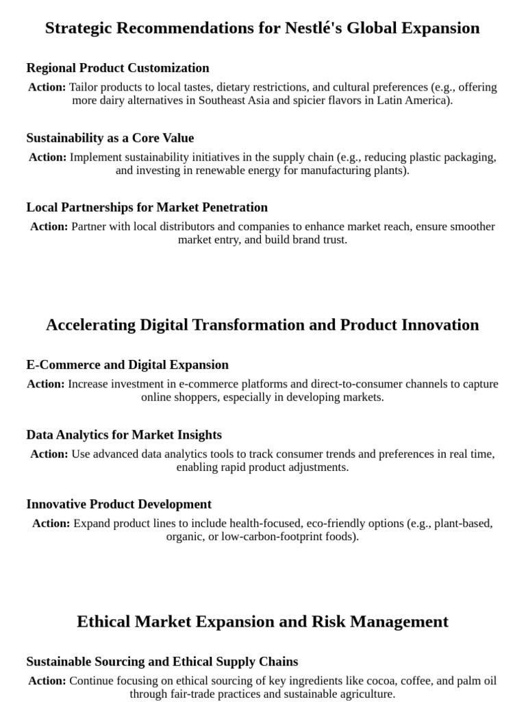 Strategic Recommendations For Nestlé's Global Expansion | PDF
