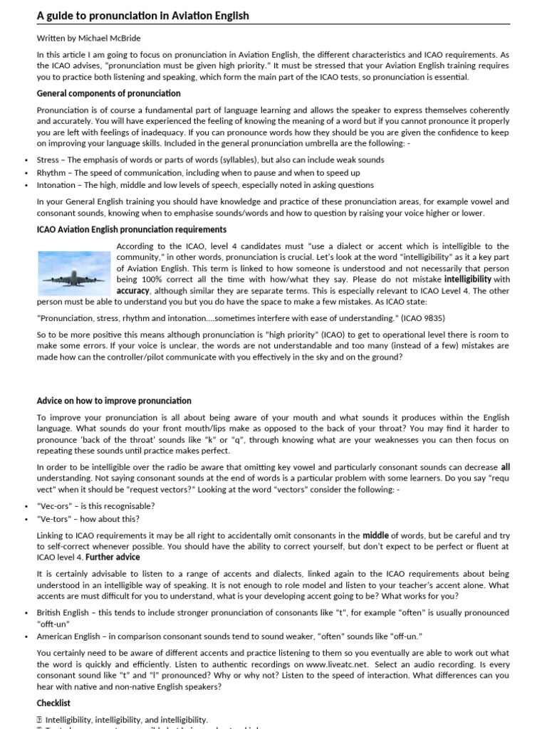 Aviation English Pronunciation Guide | PDF | English Language | Accent ...