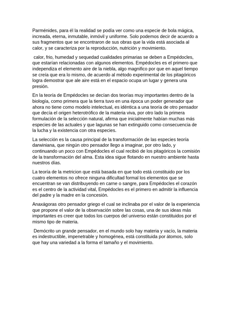 Filosofía Griega: Parménides y Empédocles | PDF