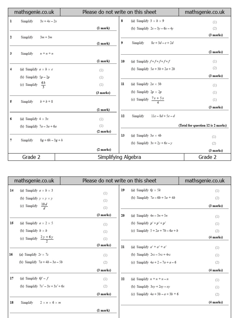 2 Simplifying Algebra Ws | PDF