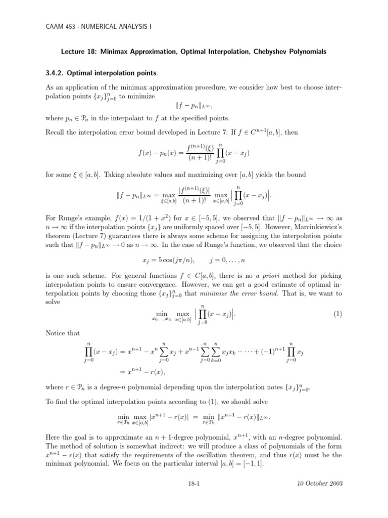 Minimax Approximation, Optimal Interpolation, Chebyshev Polynomials | PDF | Interpolation ...