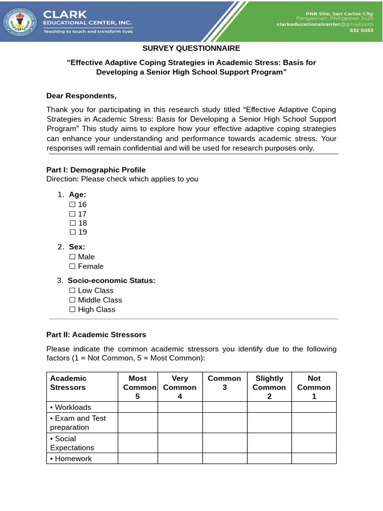Research Survey Questionnaire Group 3 | PDF | Stress (Biology) | Cognition