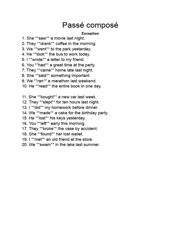 Passé Composé Exceptions Explained | PDF