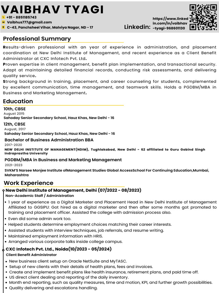 Vaibhav Tyagi CV | PDF | Business