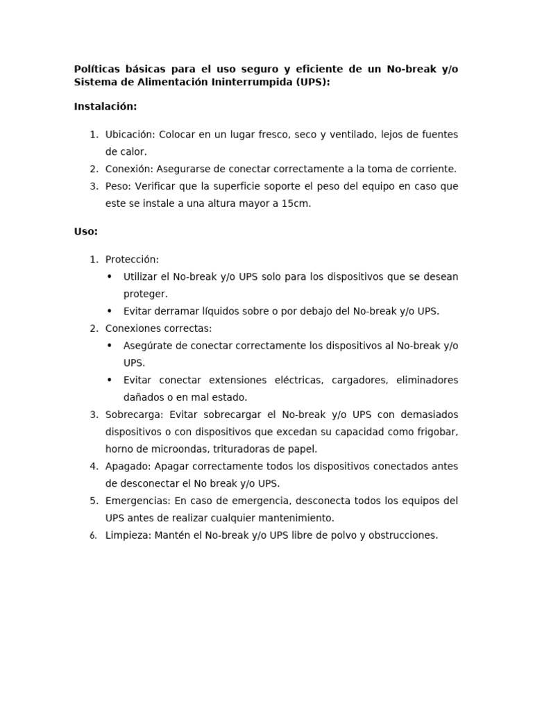 Políticas para El Uso No-Break - UPS | PDF