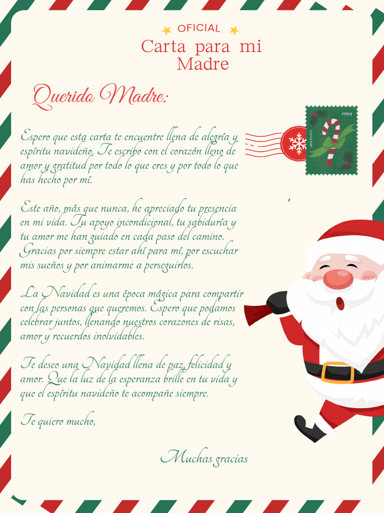 Carta para Santa Claus para Niños Clásica Verde y Rojo | PDF