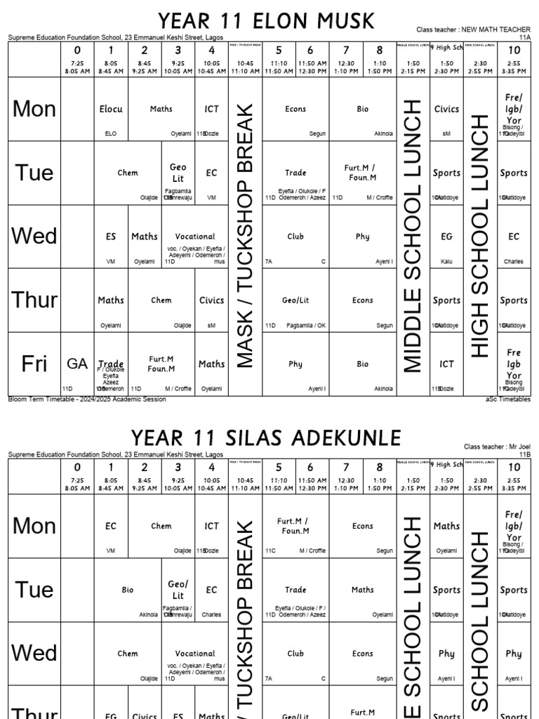Bloom T Year 11 Timetable | PDF