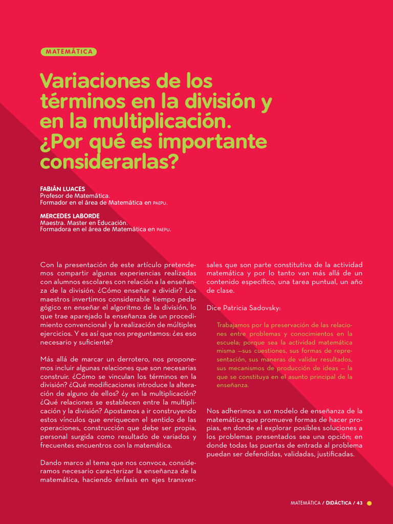 Laborde; Luaces - Variaciones en Los Términos de La Multiplicación y La ...
