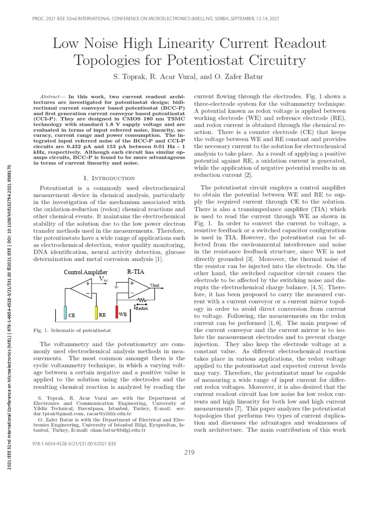 Low Noise High Linearity Current Readout Topologies for Potentiostat Circuitry | PDF | Amplifier ...
