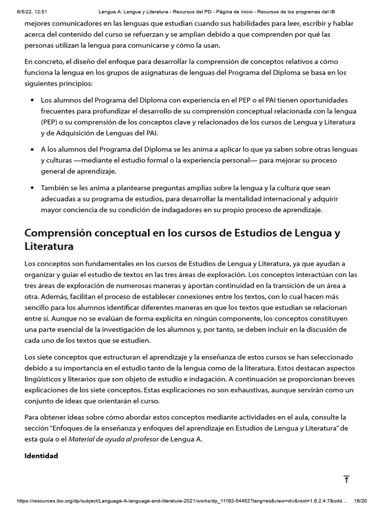 Conceptos Clave en Lengua y Literatura IB | PDF | Concepto | Enseñando