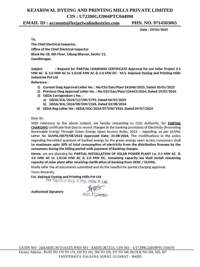 CEIG charging partial charging request letter | PDF | Electricity ...