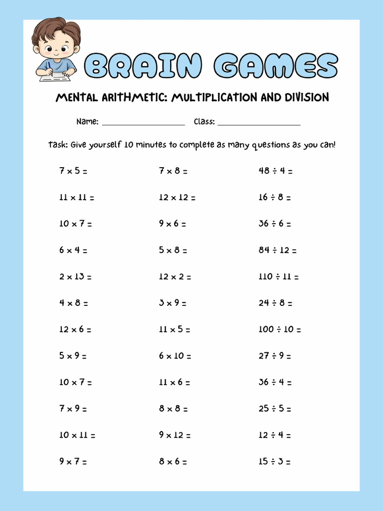Multiplication and Division Mental Arithmetic Math Digital Worksheet in ...