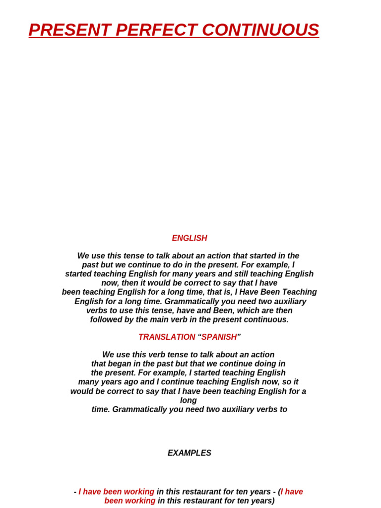 Present Perfect Continuous Explained | PDF | Perfect (Grammar ...