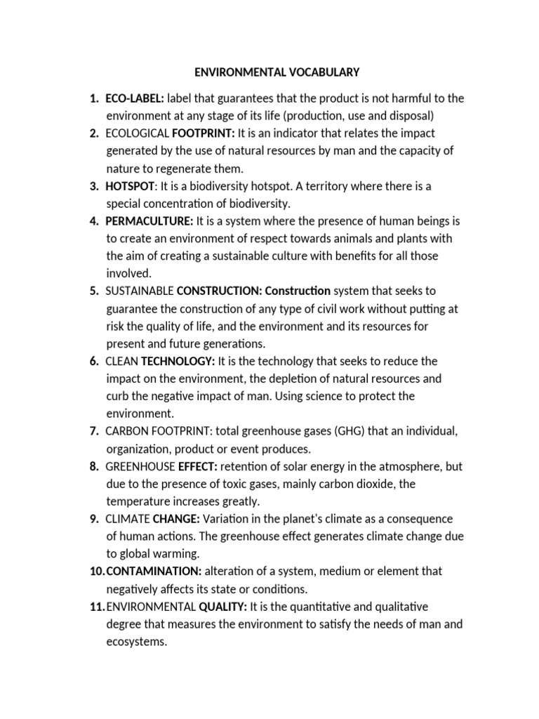 Vocabulary in Environmental Engineering | PDF | Natural Environment | Sustainability